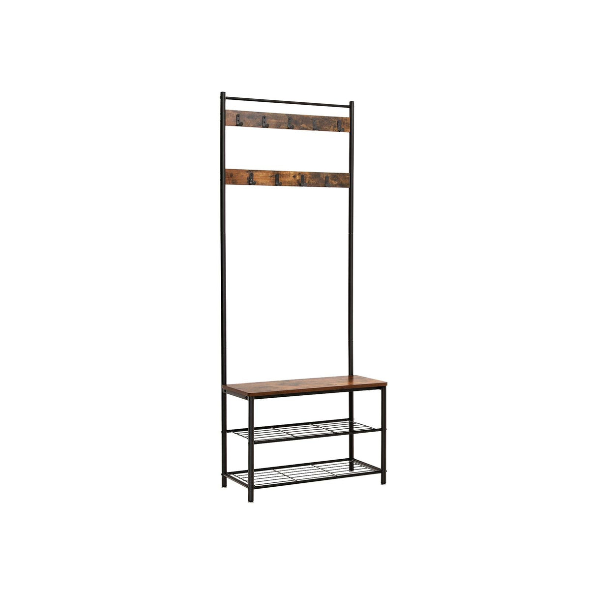Kapstok met Bankje en Schoenenrek – Industriële Stijl – 9 Haken en 2 P ...